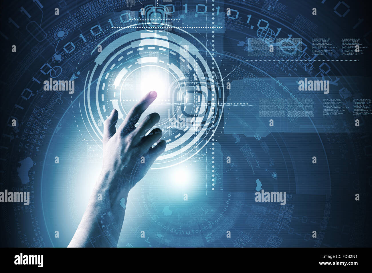 Businessman hand pushing icon on touch screen interface Stock Photo - Alamy