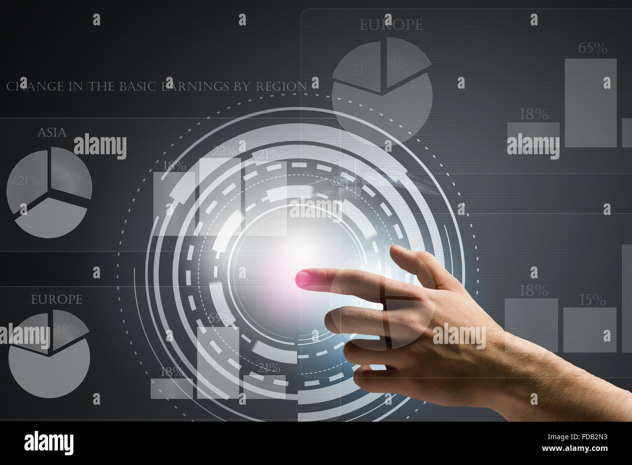 Businessman hand pushing icon on touch screen interface Stock Photo - Alamy