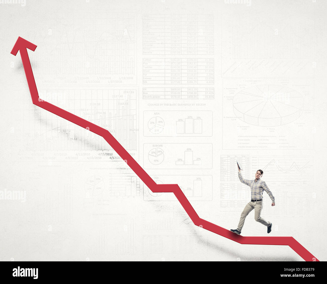 Full length of student running on growing graph with book in hand Stock ...