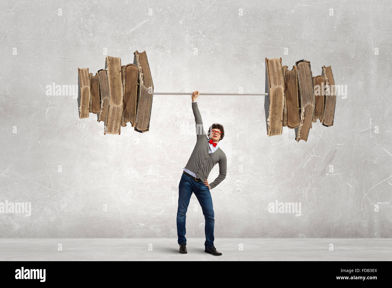 Confident businessman lifting above head sketched barbell Stock Photo ...