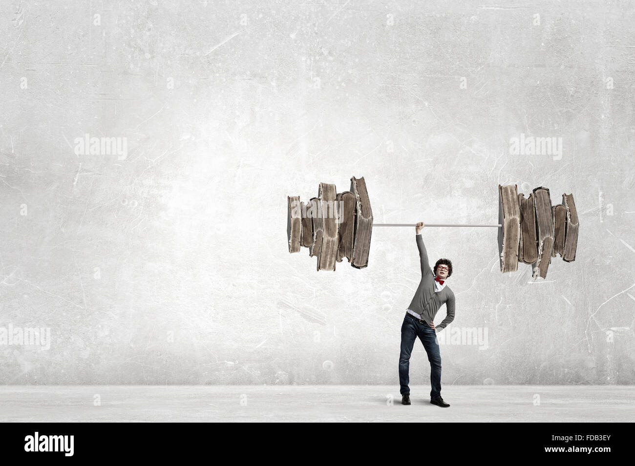 Confident businessman lifting above head sketched barbell Stock Photo ...