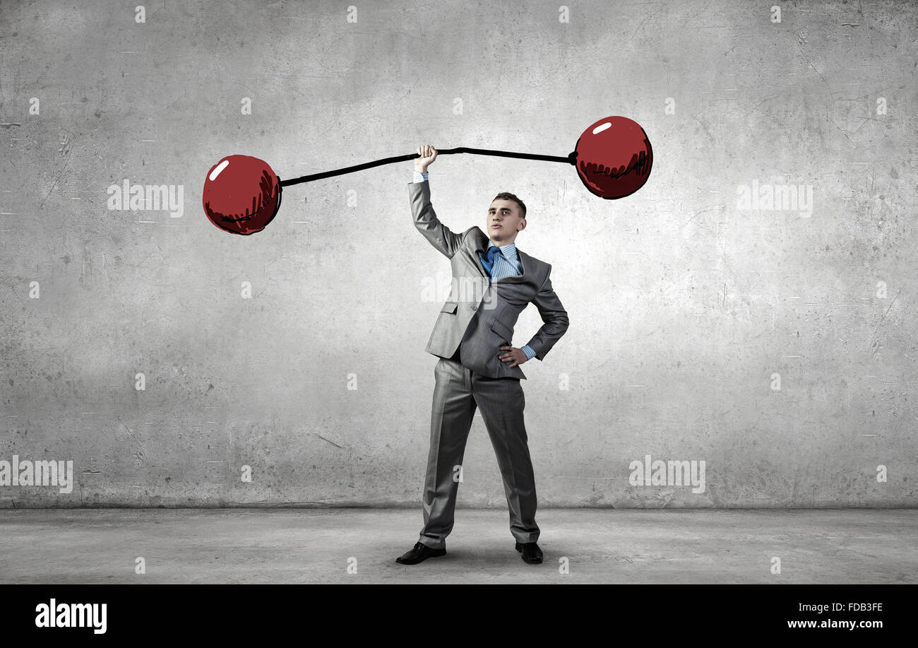 Confident businessman lifting above head sketched barbell Stock Photo ...