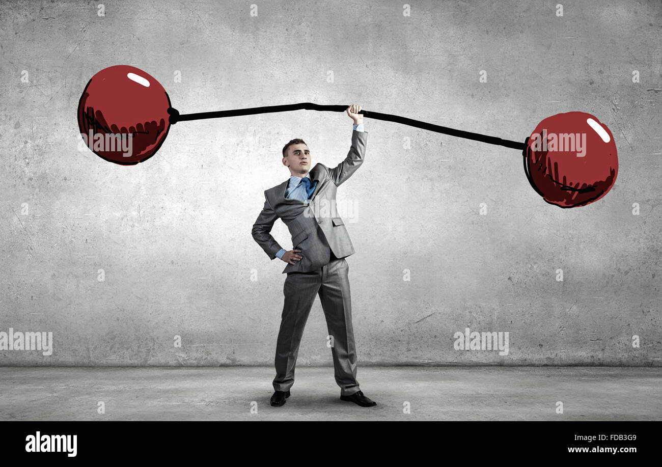 Confident businessman lifting above head sketched barbell Stock Photo ...