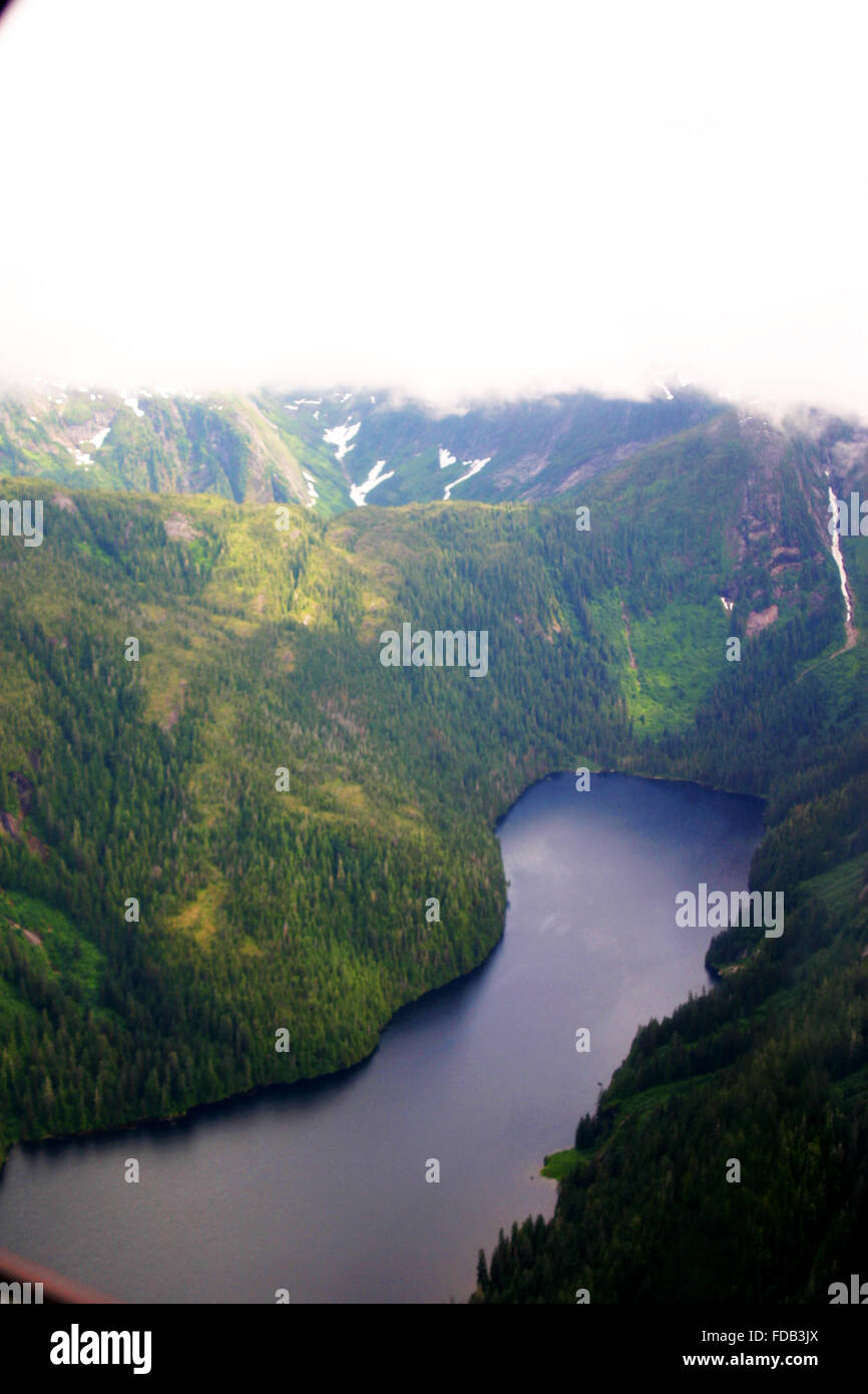 Aerial scenery during a sightseeing flight of mountains and Rudyerd Bay ...