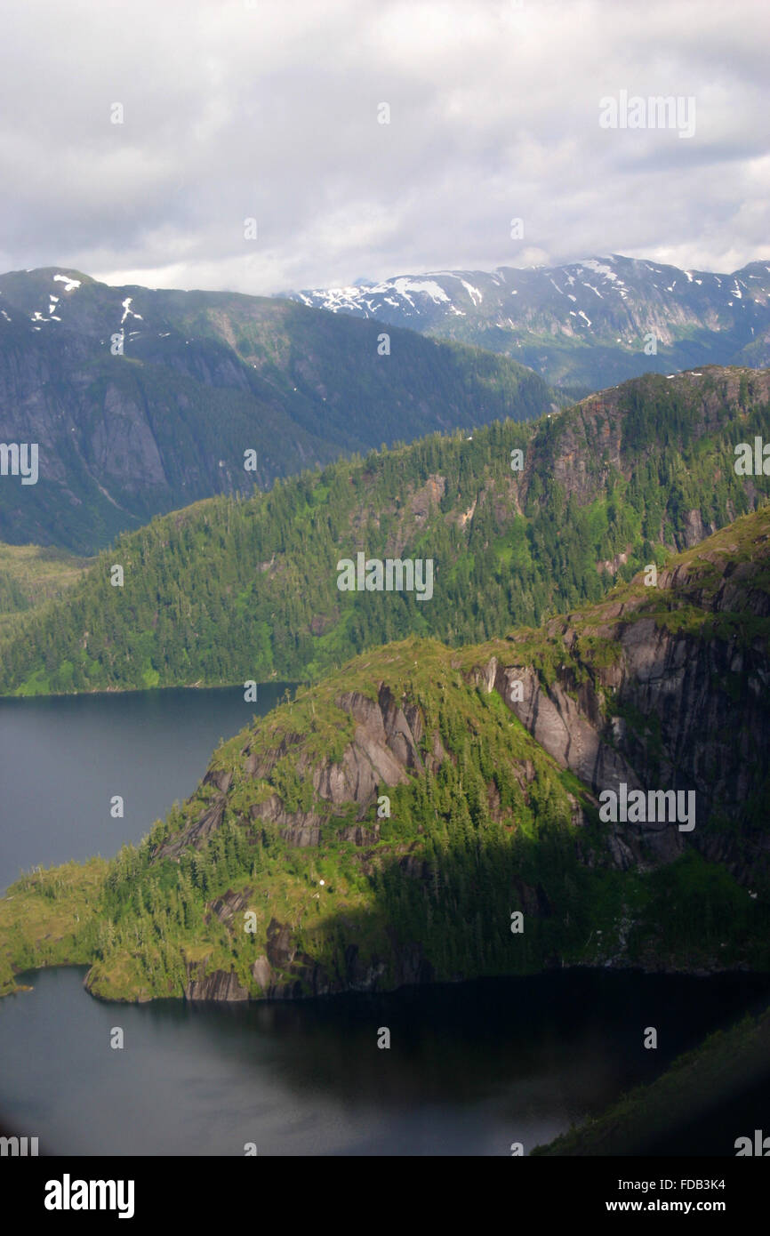 Aerial scenery during a sightseeing flight of mountains and Rudyerd Bay ...