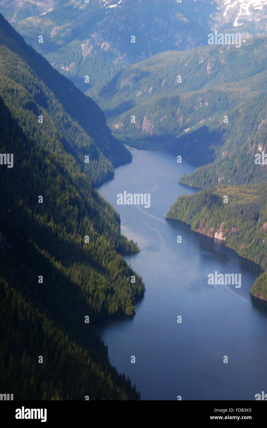 Aerial scenery during a sightseeing flight of mountains and Rudyerd Bay ...