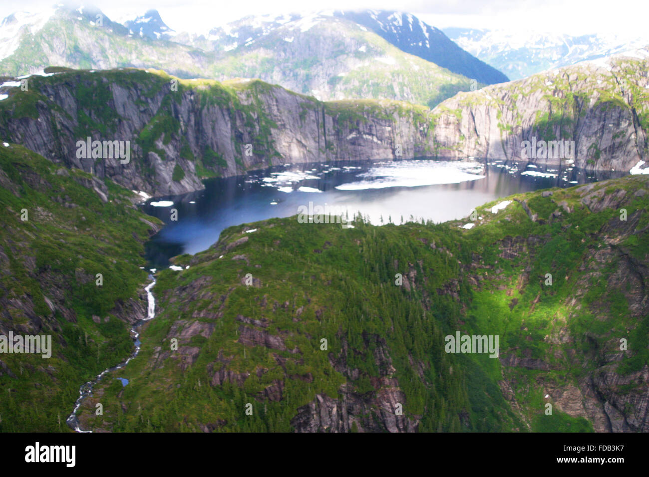 Aerial scenery during a sightseeing flight of mountains and Rudyerd Bay ...