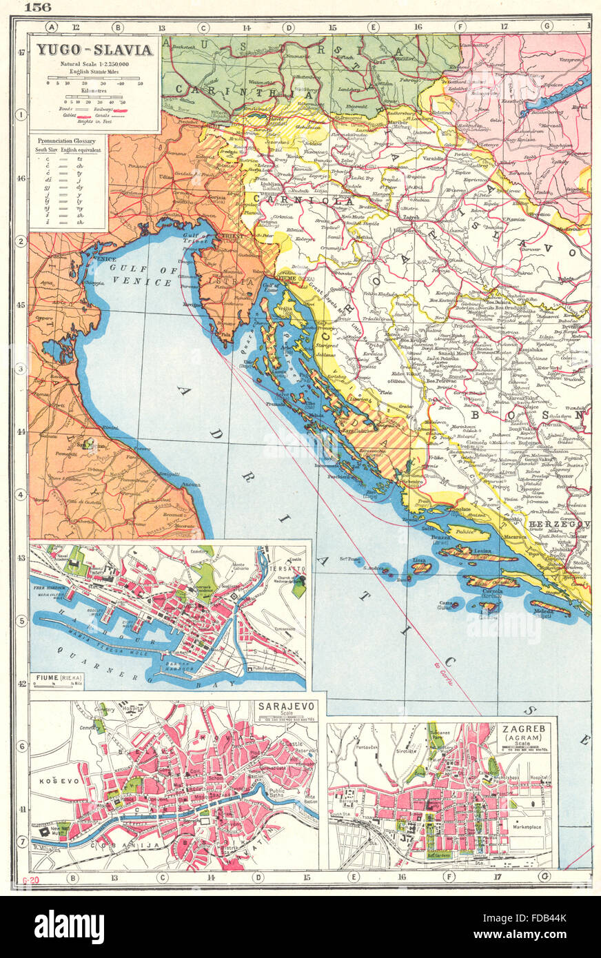 YUGOSLAVIA WEST: Croatia Slovenia Bosnia; Inset Rijeka Sarajevo Zagreb ...