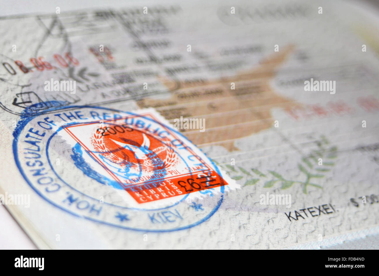 Page of passport with Cyprus visa and stamps Stock Photo - Alamy