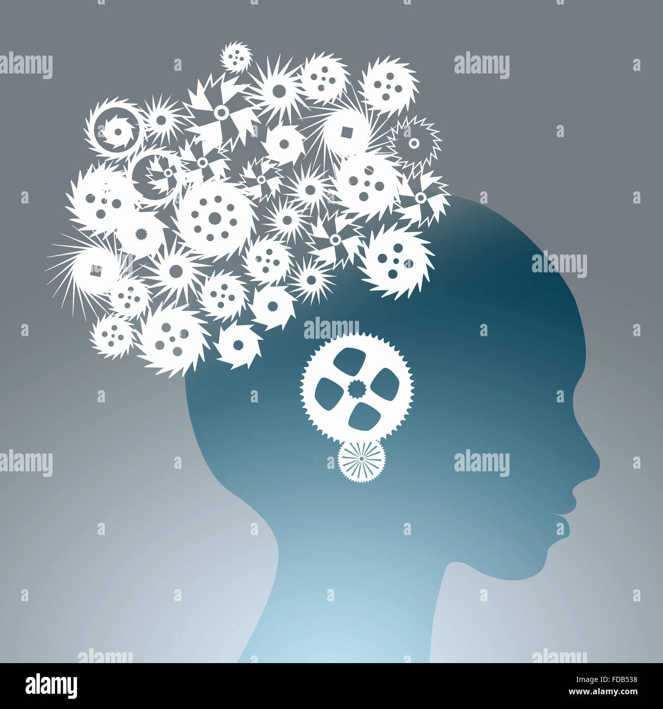 Silhouette of male head with gears in brain Stock Photo - Alamy