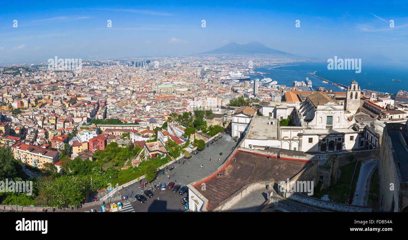 Panoramic view of Naples city, Gulf of Naples and Mount Vesuvius on the ...