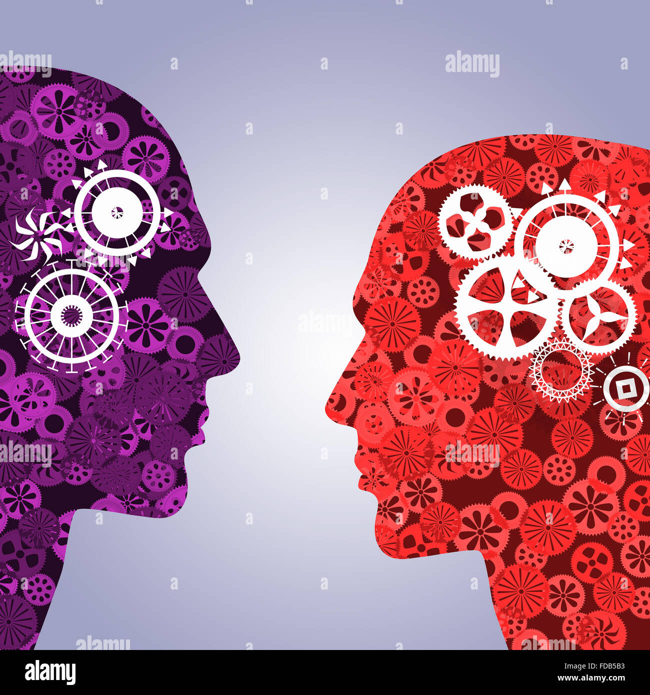Silhouette of male head with gears in brain Stock Photo - Alamy
