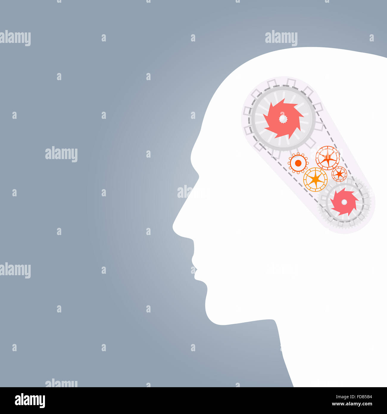 Silhouette of male head with gears in brain Stock Photo - Alamy