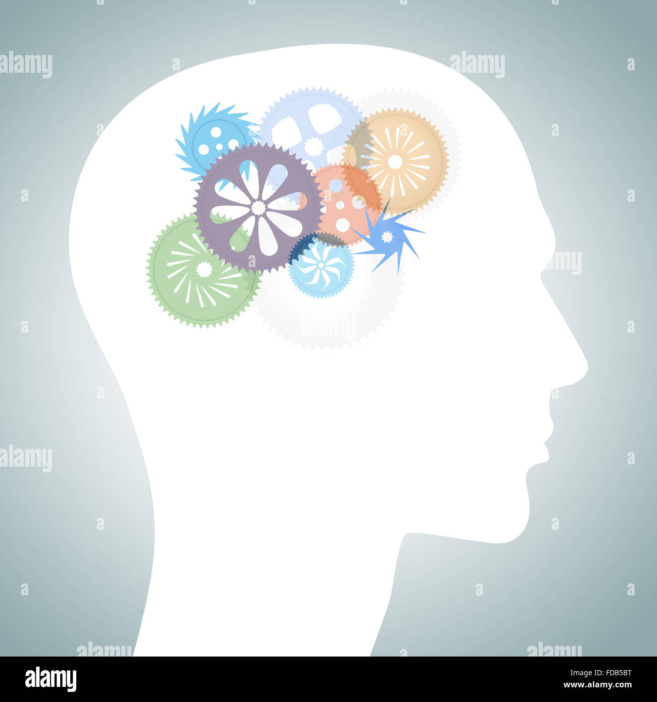 Silhouette of male head with gears in brain Stock Photo - Alamy
