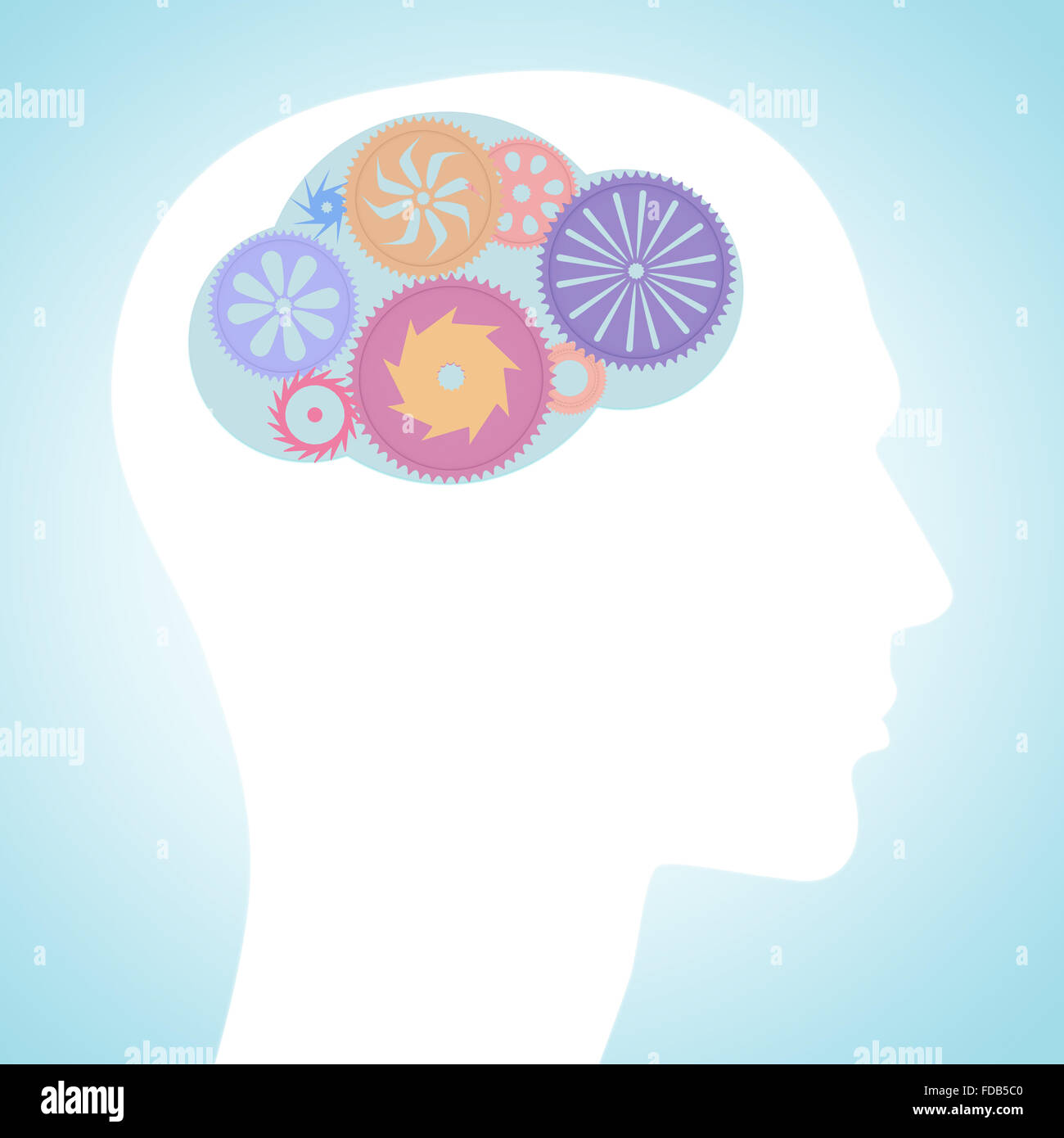 Silhouette of male head with gears in brain Stock Photo - Alamy