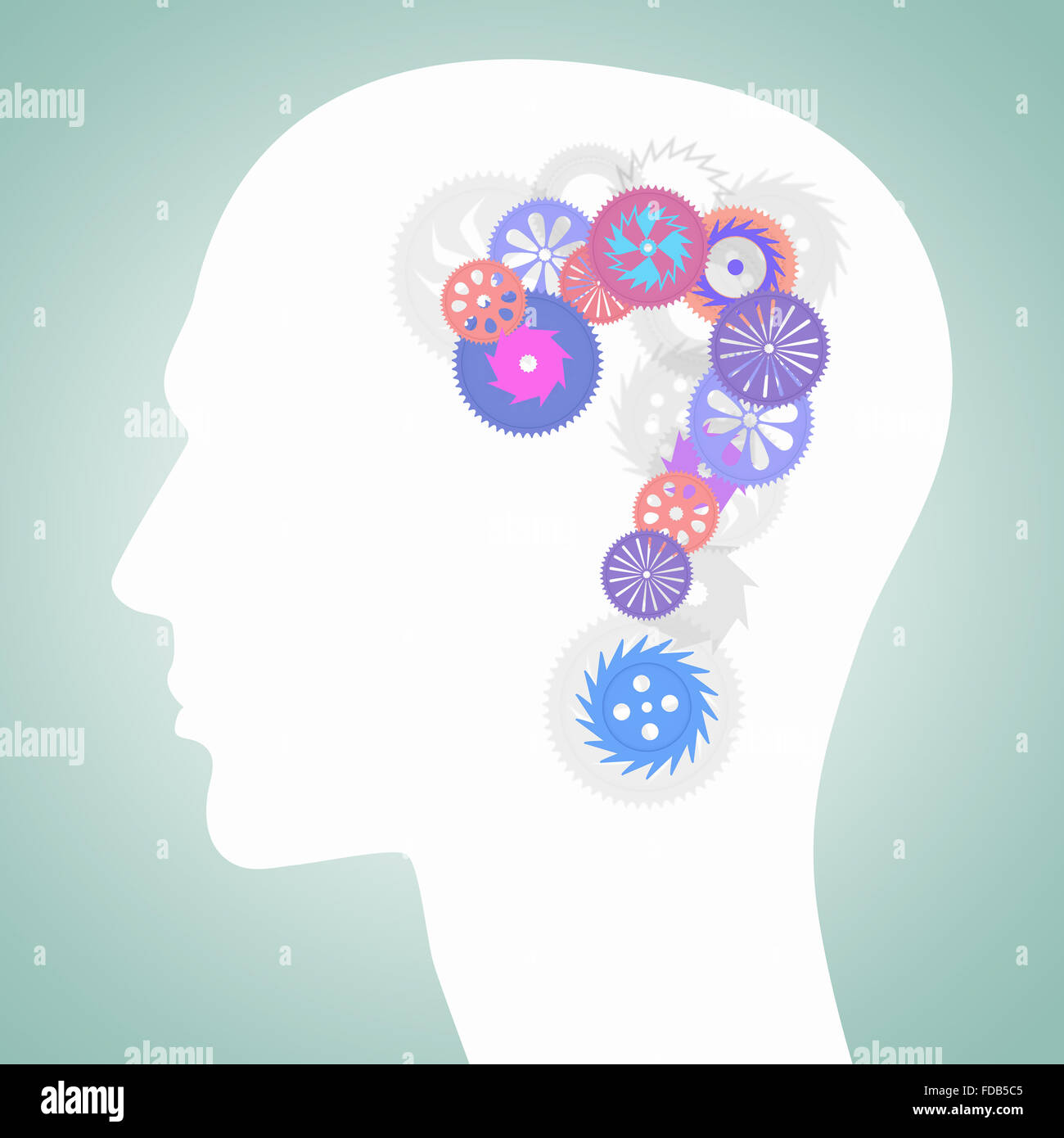 Silhouette of male head with gears in brain Stock Photo - Alamy