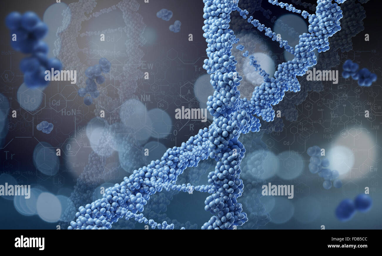 Biochemistry science concept with DNA molecules on blue background ...