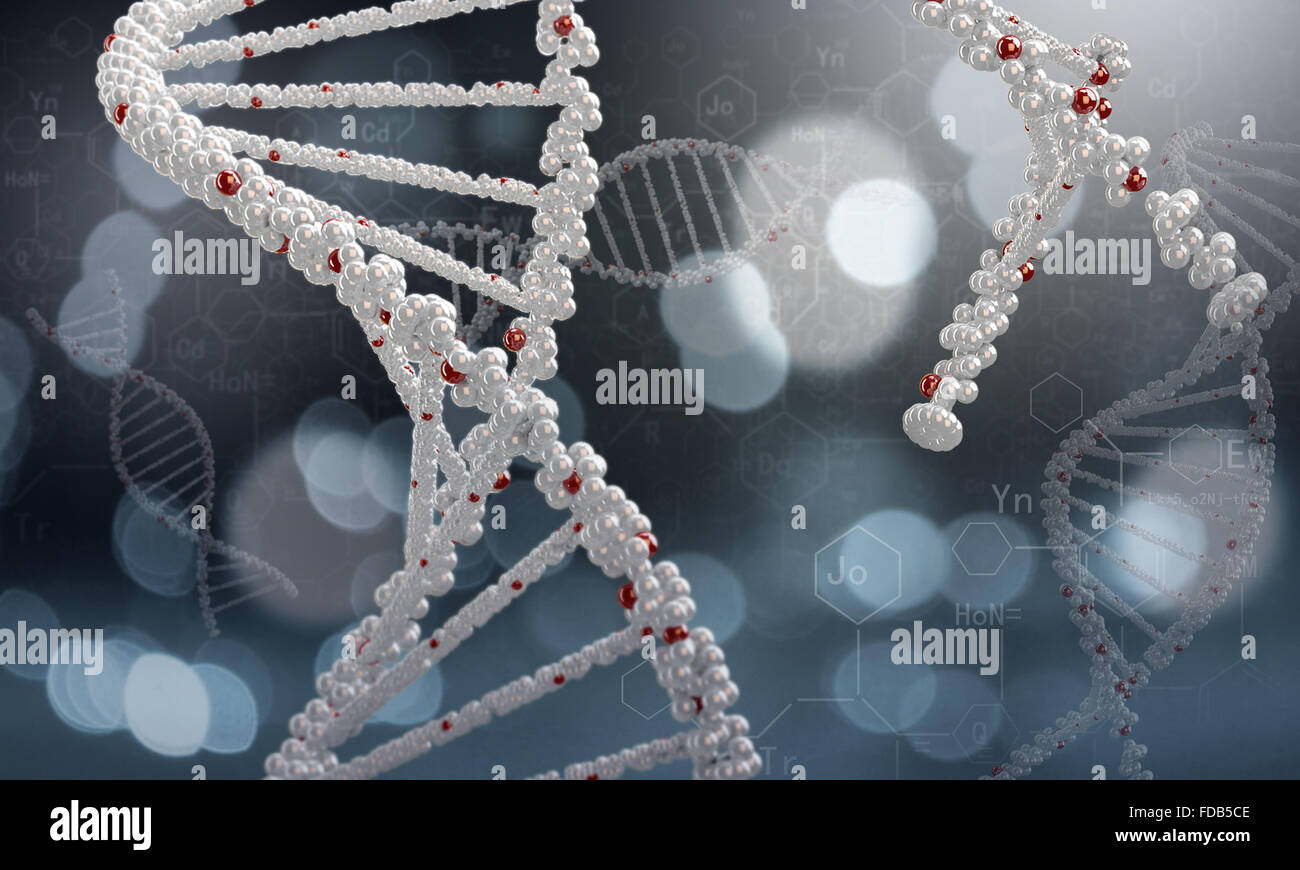 Biochemistry science concept with DNA molecules on blue background ...