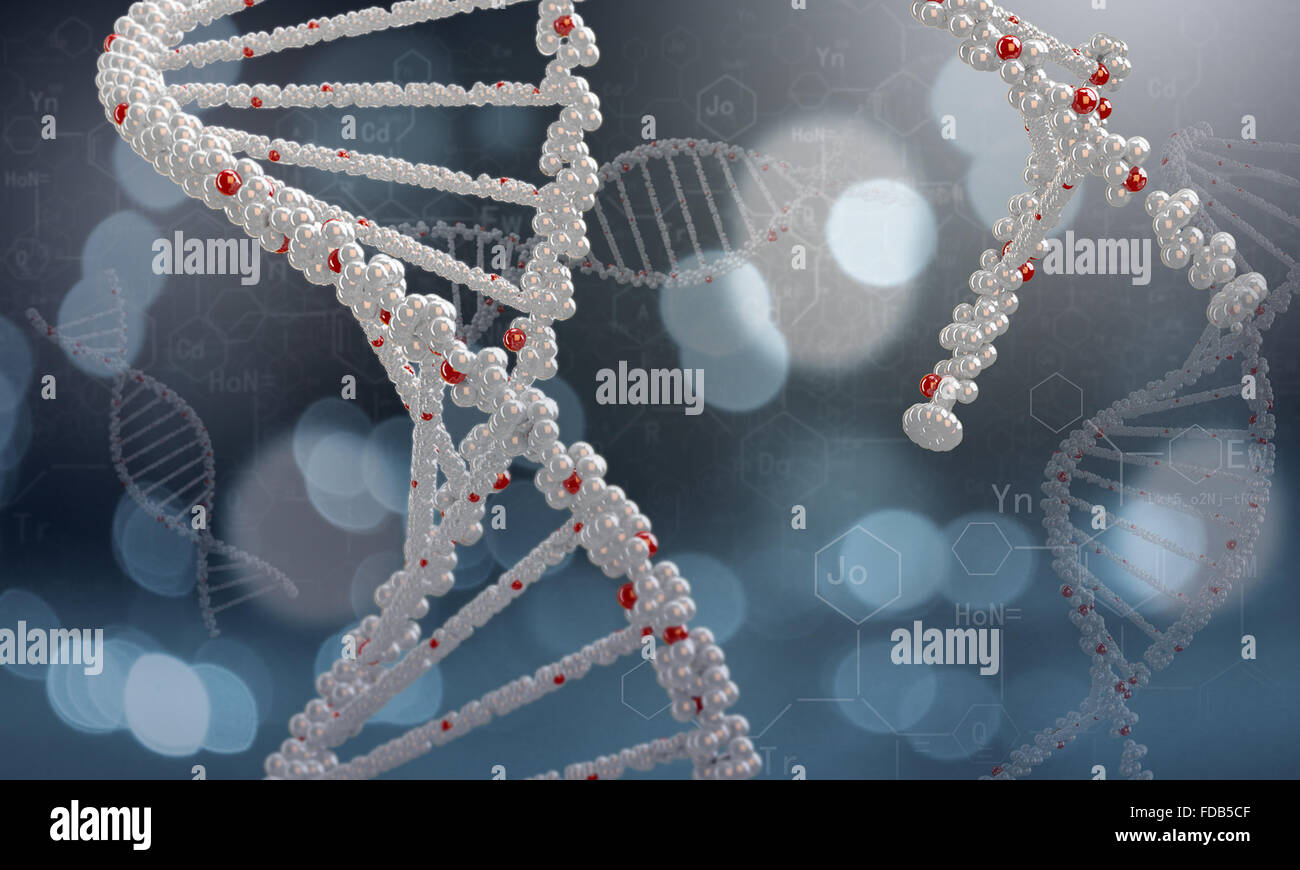 Biochemistry science concept with DNA molecules on blue background ...