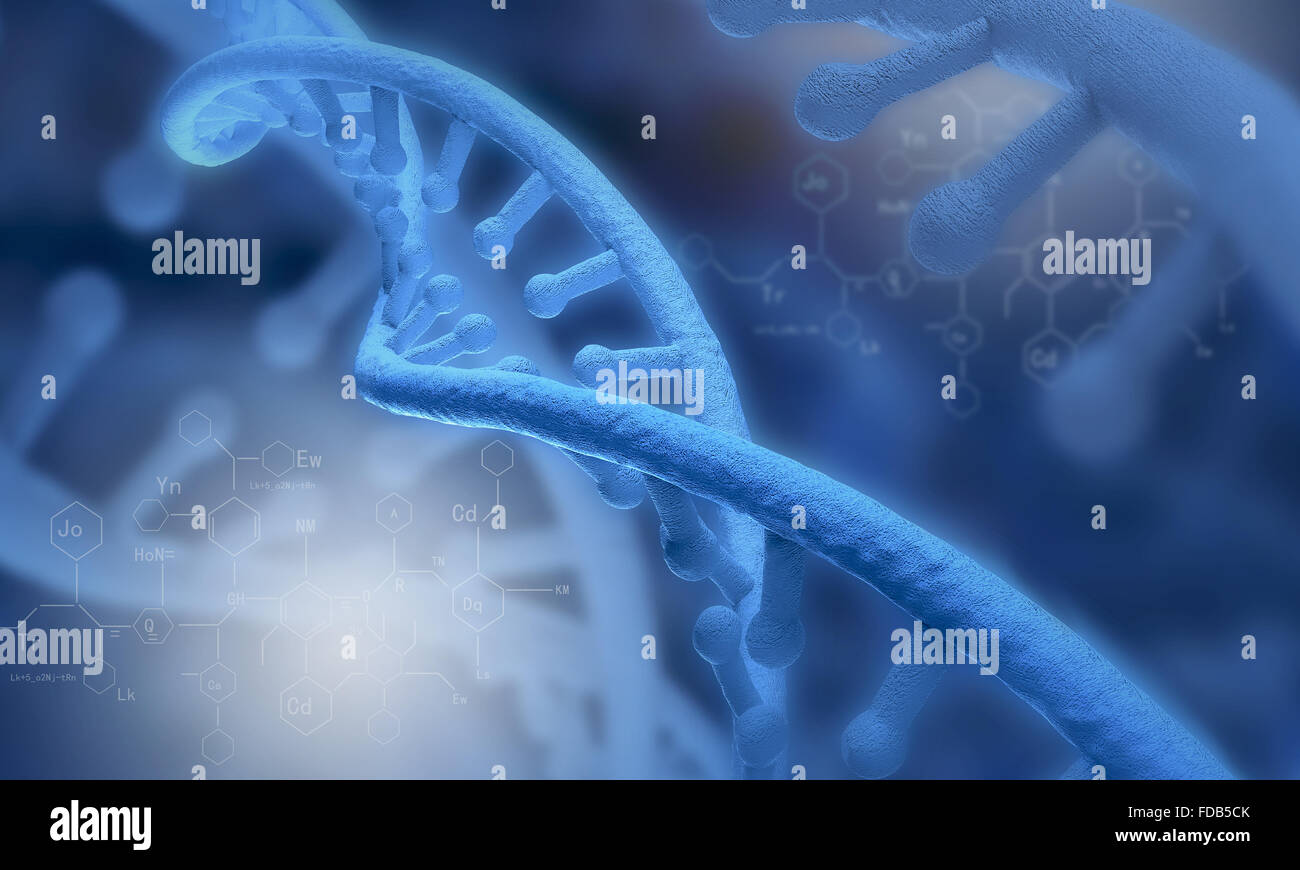 Biochemistry science concept with DNA molecules on blue background ...