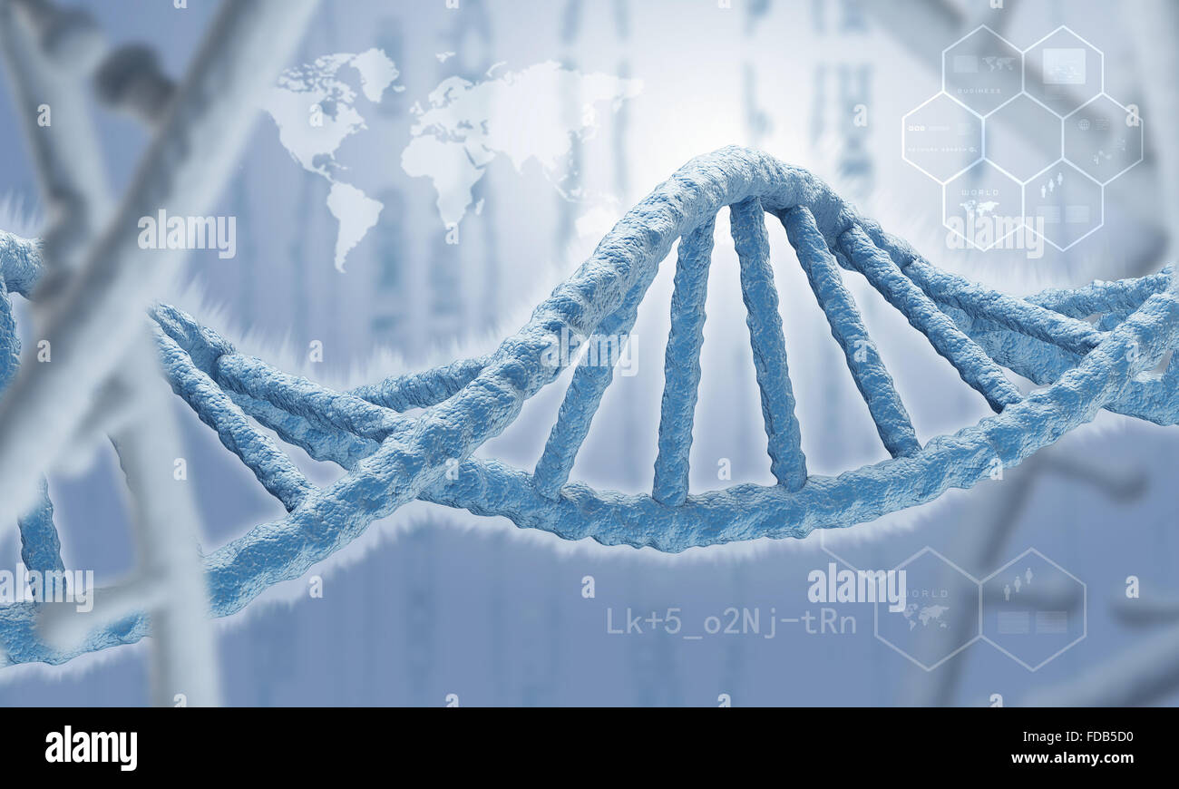 Biochemistry science concept with DNA molecules on blue background ...