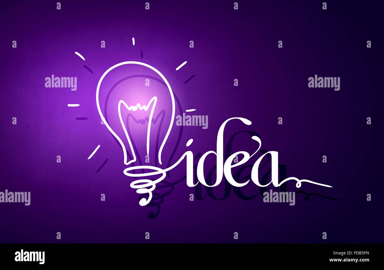 Abstract image with drawn light bulb on purple background Stock Photo ...