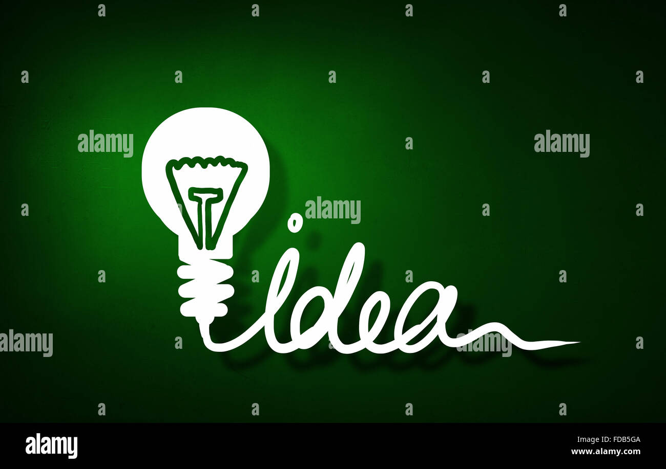 Abstract image with drawn light bulb on green background Stock Photo ...