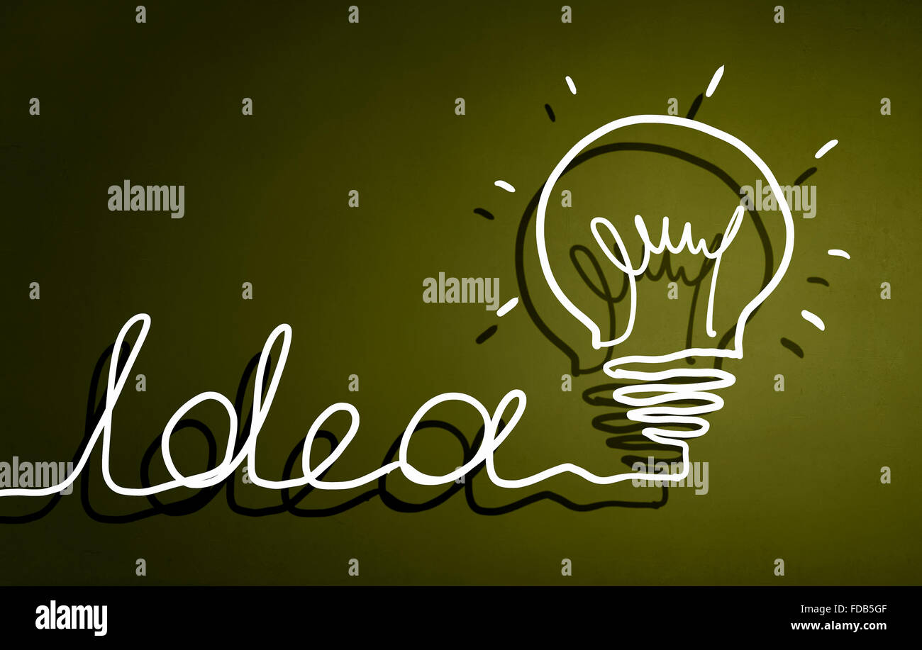Abstract image with drawn light bulb on green background Stock Photo ...