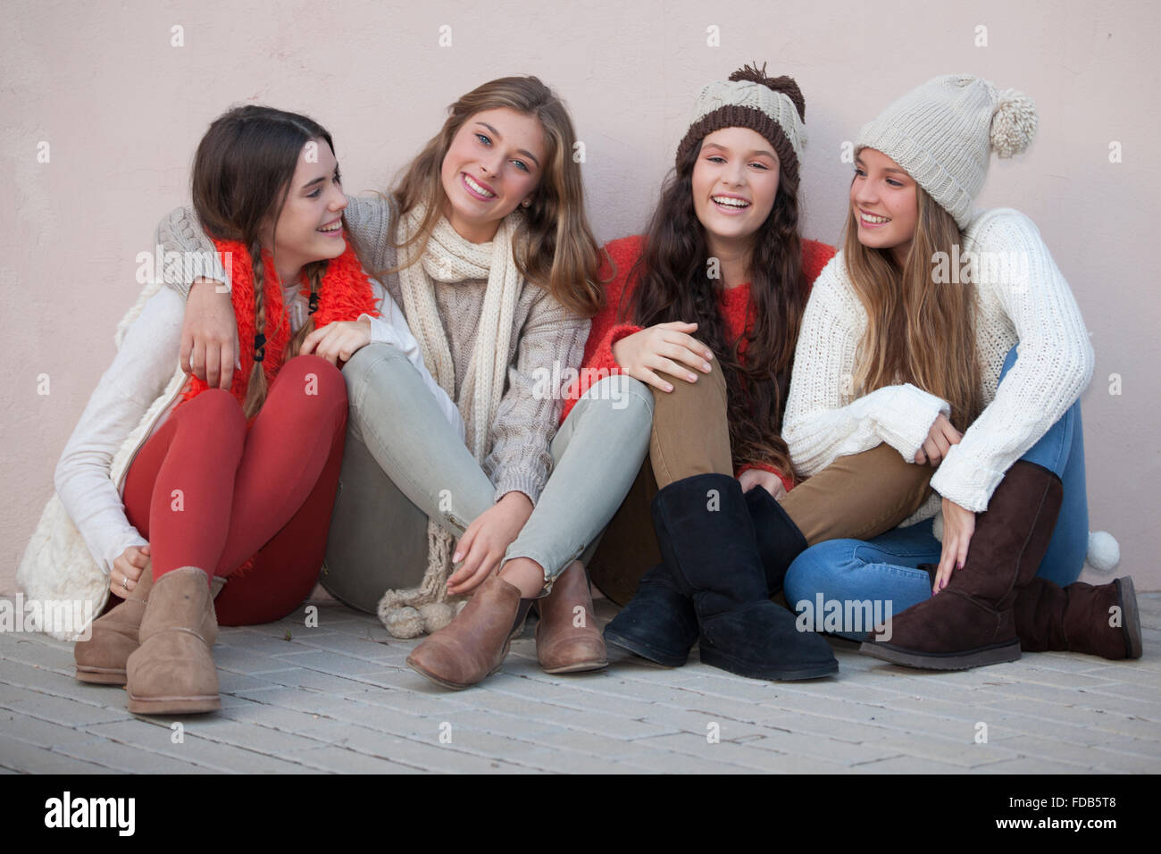 group of happy friendly teens school girls Stock Photo - Alamy
