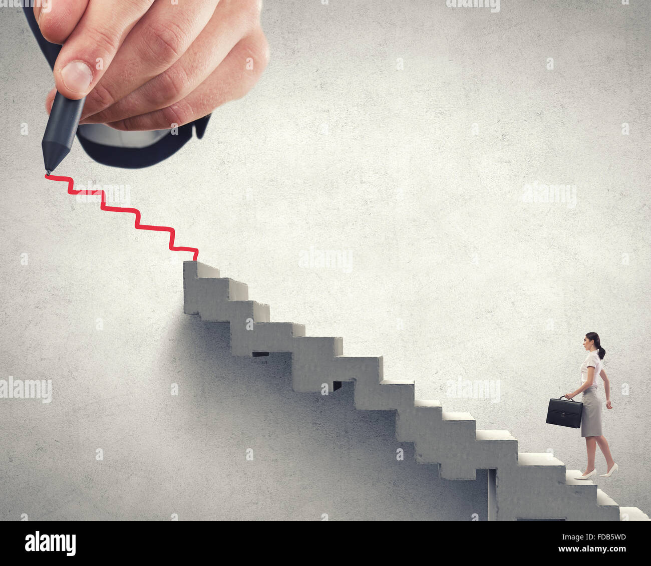 Businesswoman climbing up staircase as symbol of career rise Stock Photo - Alamy