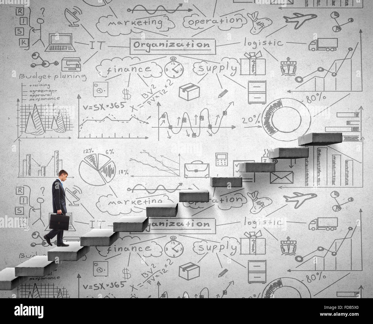 Businessman climbing up staircase as symbol of career rise Stock Photo ...