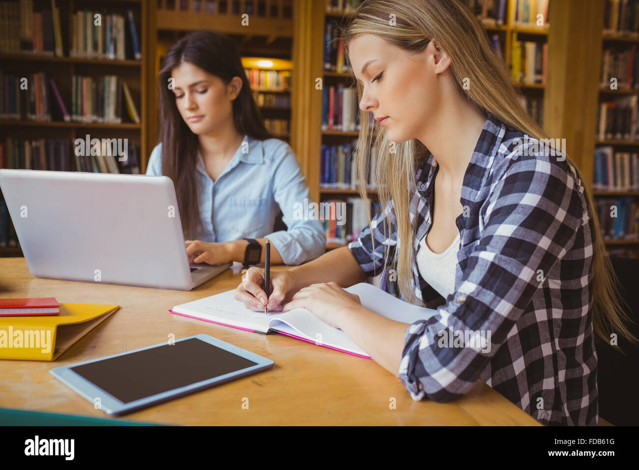 Serious student working at library Stock Photo - Alamy