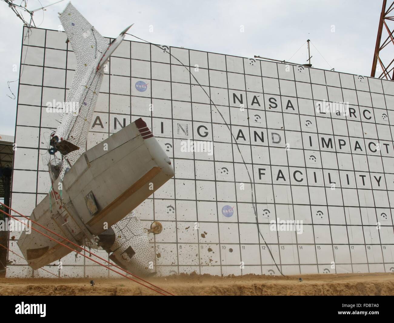 A Cessna 172 aircraft is dropped to the concrete from 82 feet at the ...