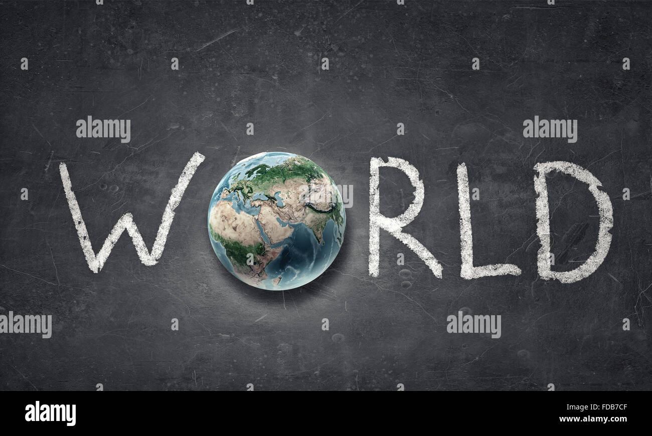 Word world with Earth planet instead of letter O. Elements of this ...