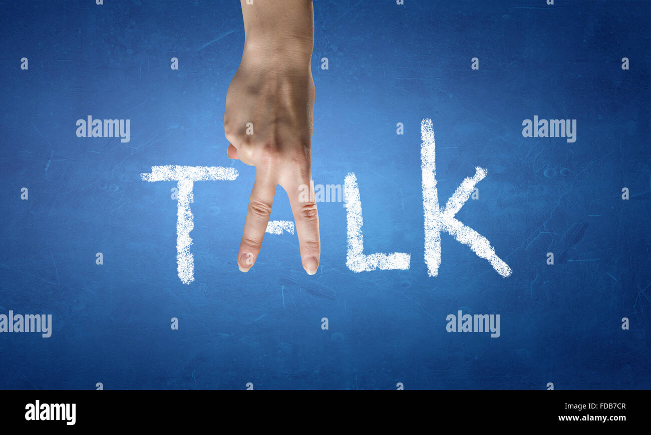 Talk word with fingers instead of letter A Stock Photo - Alamy