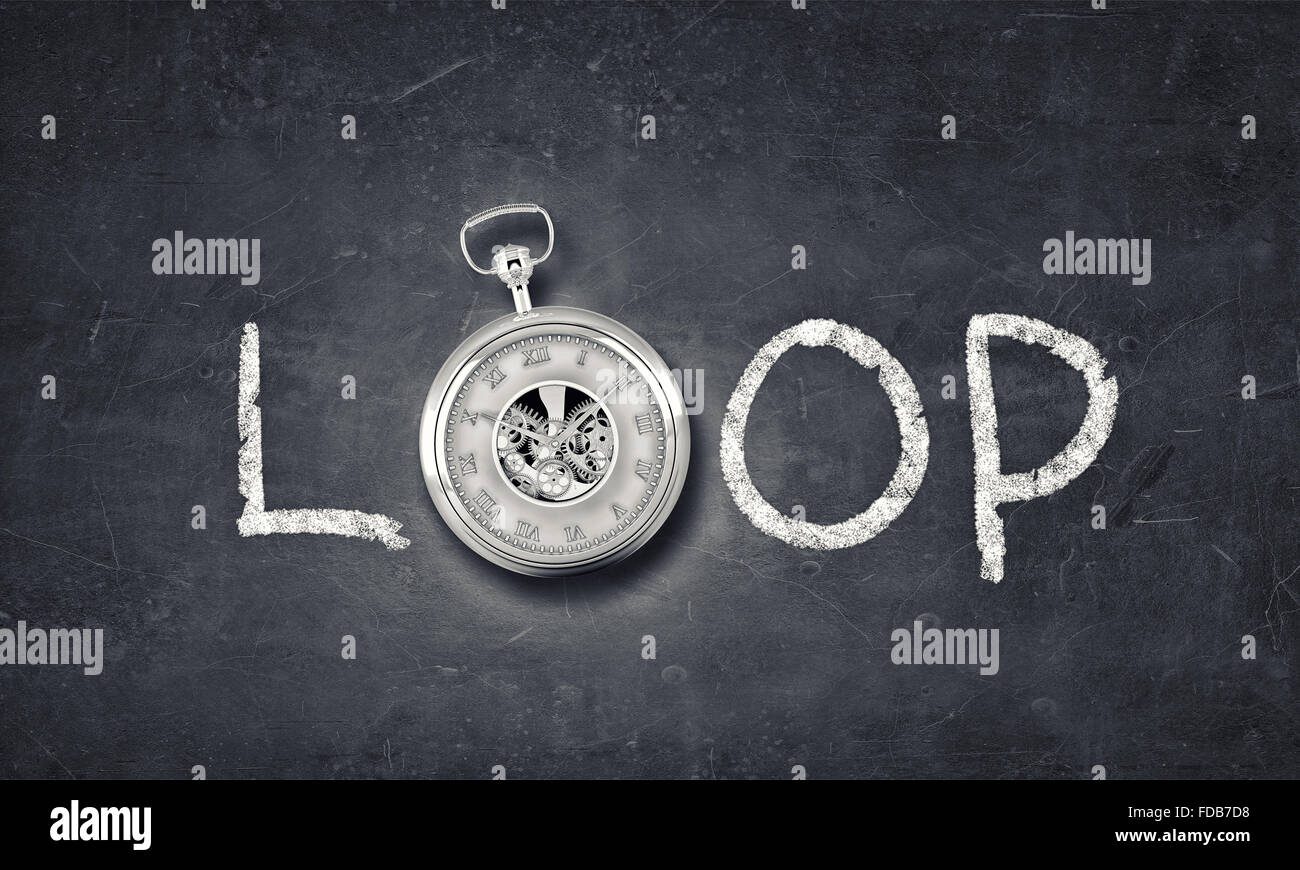 Conceptual image with word loop and pocket watch insread of letter ...