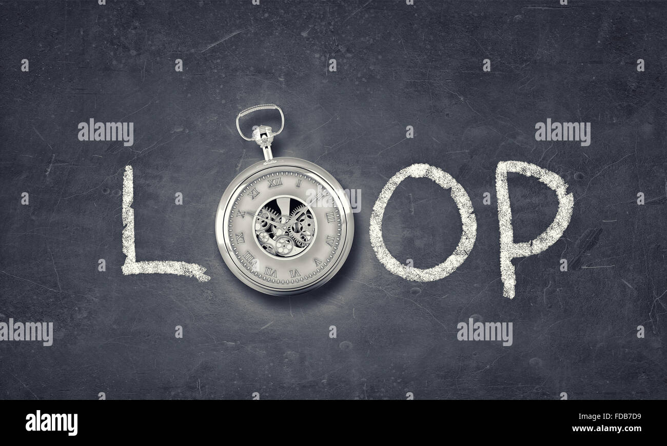 Conceptual image with word loop and pocket watch insread of letter ...
