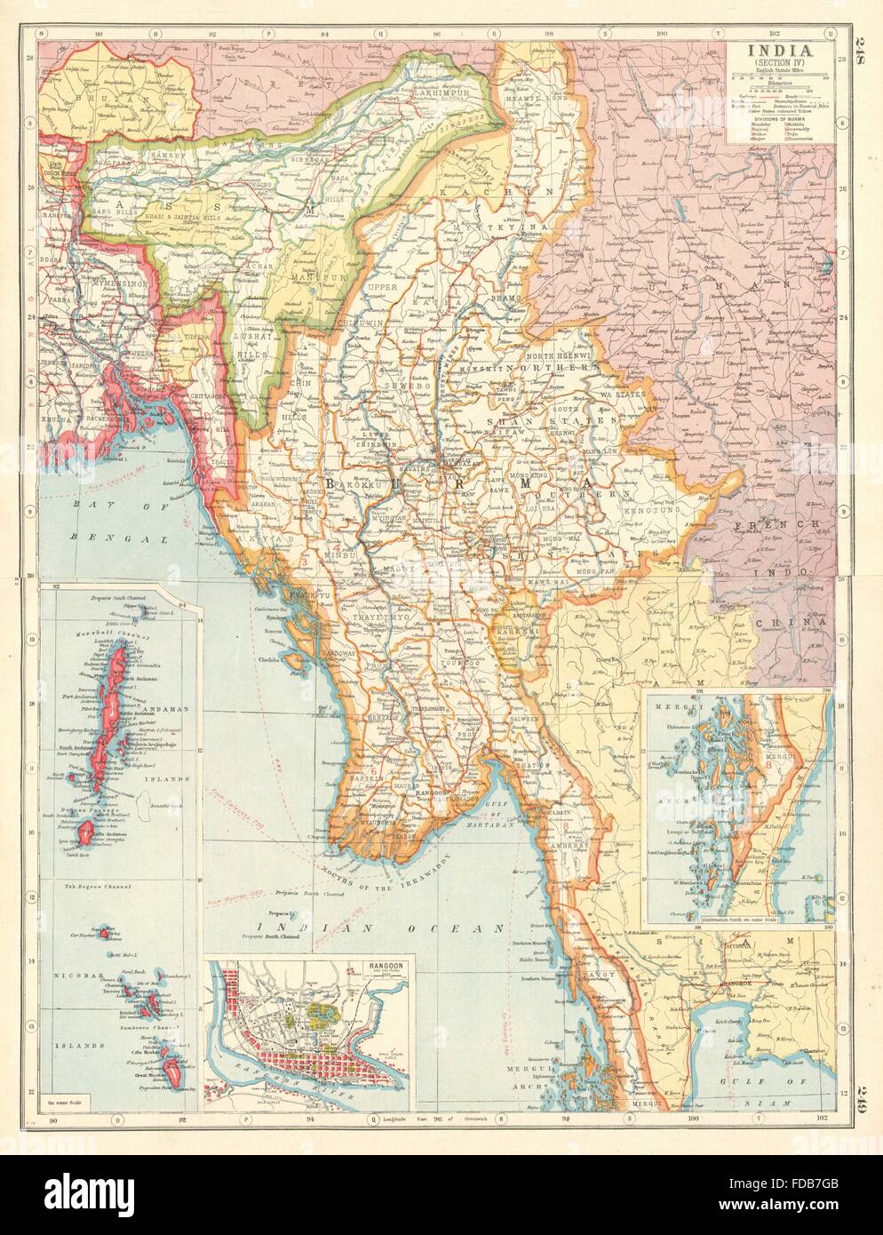 BURMA MYANMAR: inset Rangoon Mergui Andaman Nicobar Islands, 1920 ...