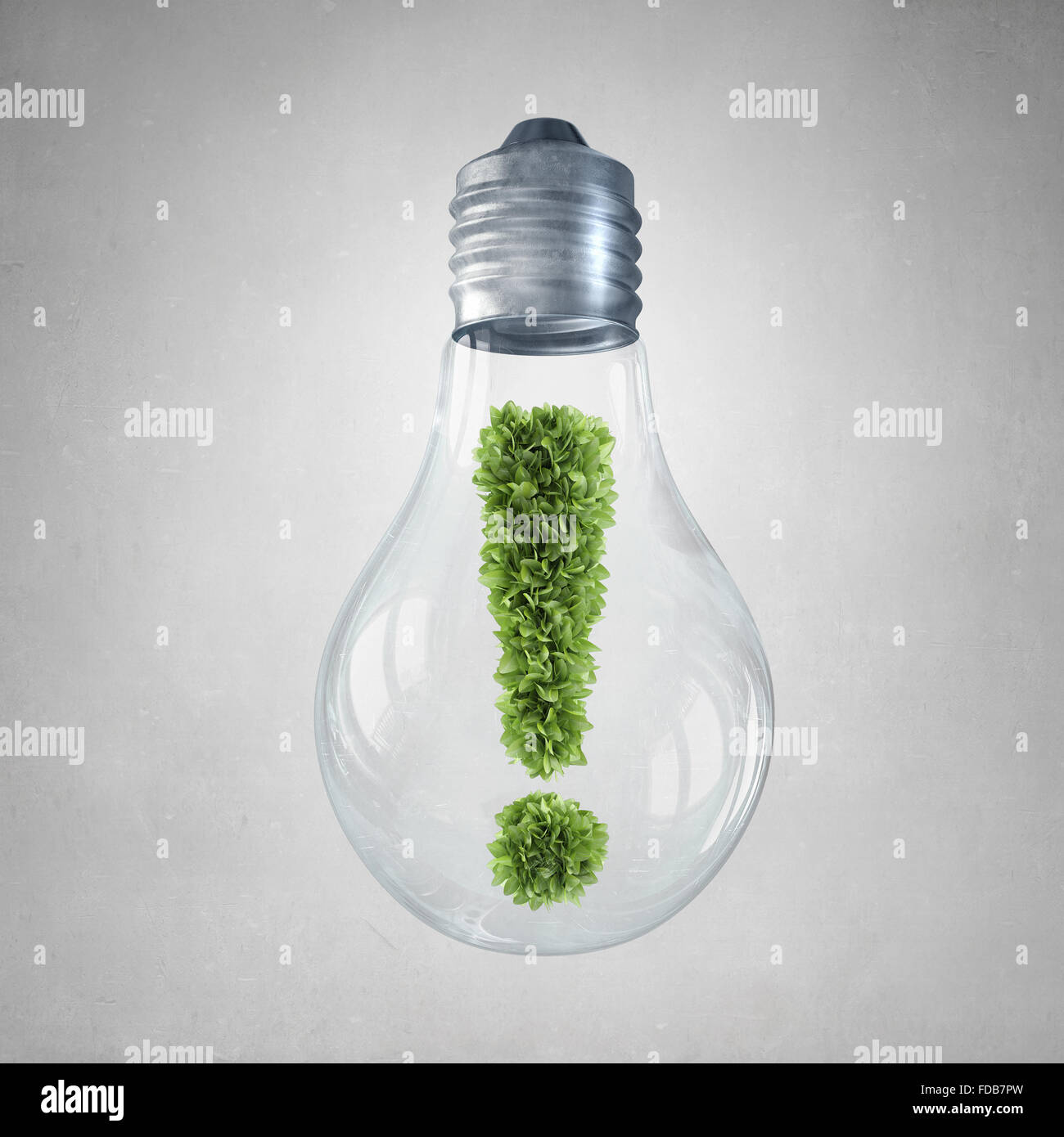 Glass light bulb with green exclamation mark inside Stock Photo - Alamy