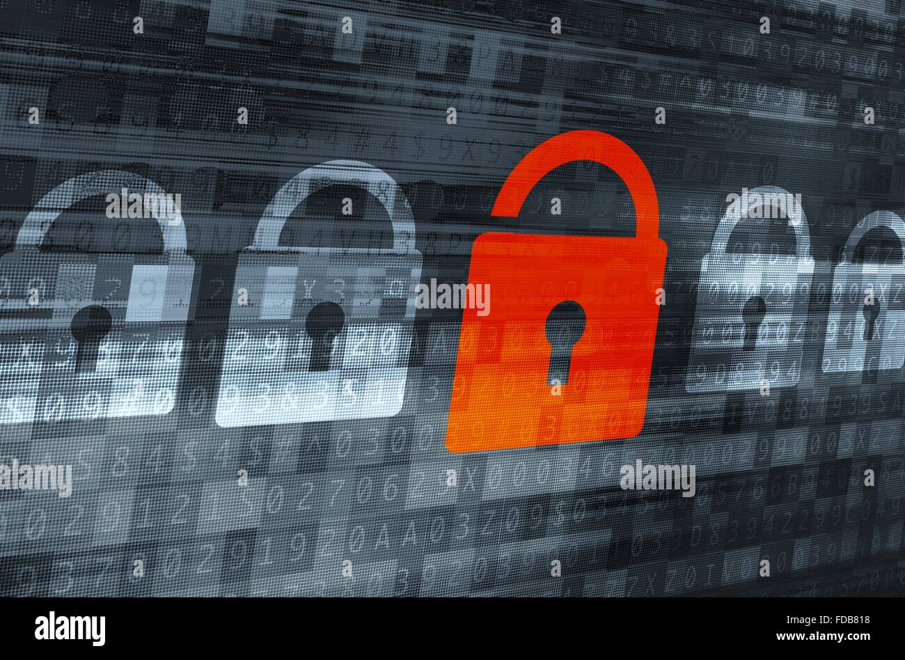 Broken Internet Data Encryption Concept Illustration. Red Open Padlock ...