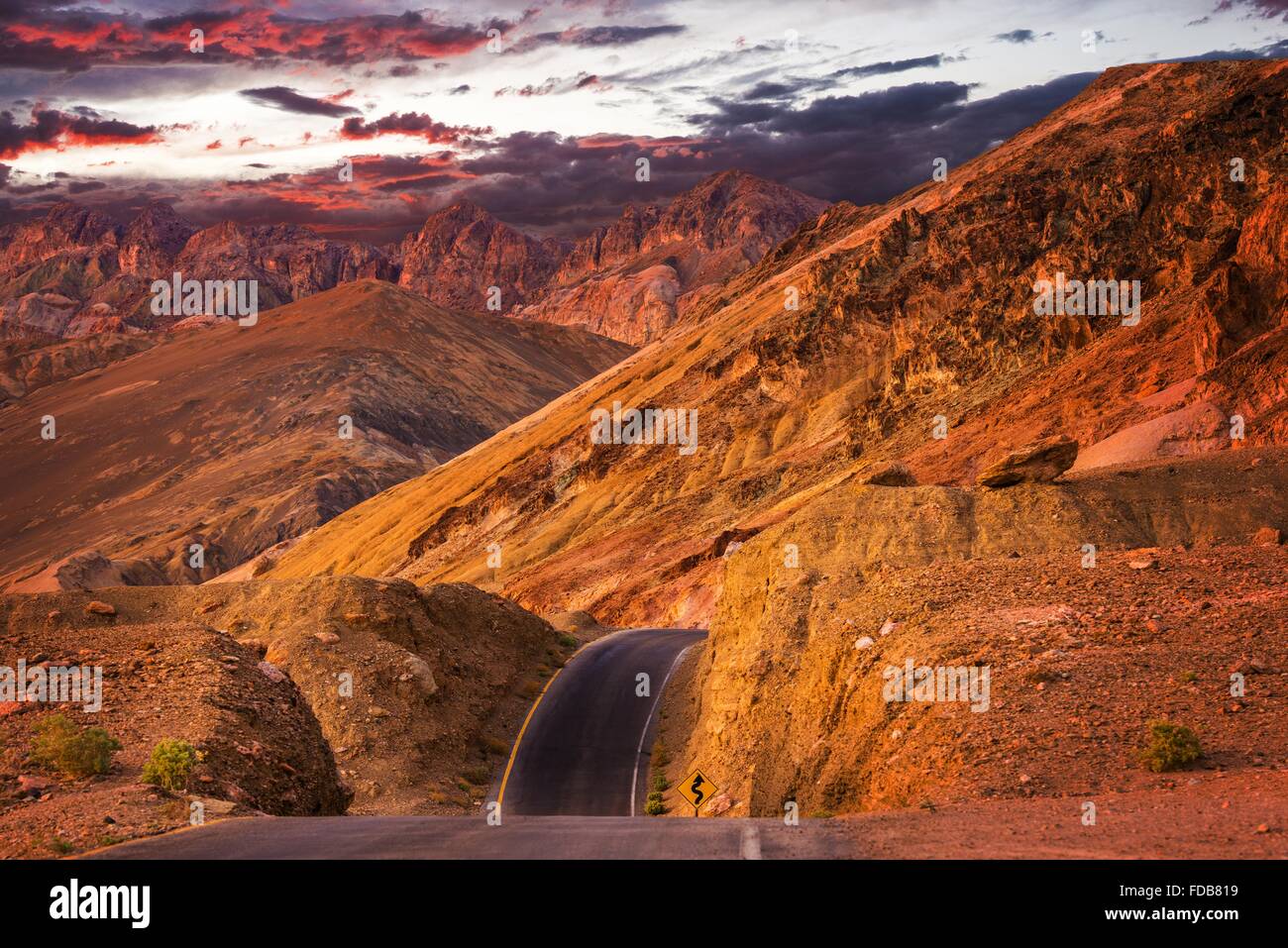 California Desert Road Sunset. Death Valley Scenery at Sunset. United ...