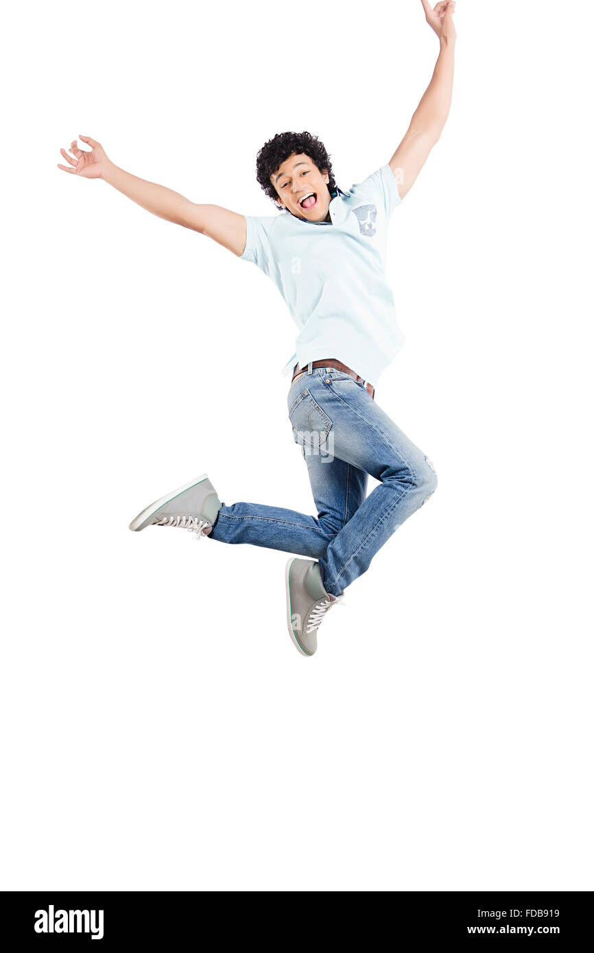 1 Teenager Boy College Student Jumping Celebrations Stock Photo - Alamy