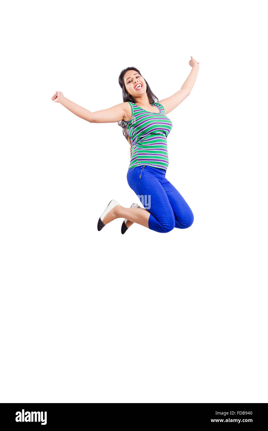 1 Teenager girl College Student Jumping Celebrations Stock Photo - Alamy