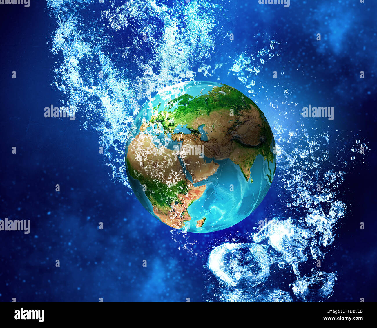 Earth planet sinking in clear blue water. Elements of this image are ...