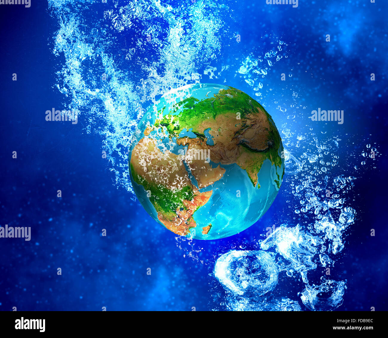 Earth planet sinking in clear blue water. Elements of this image are ...
