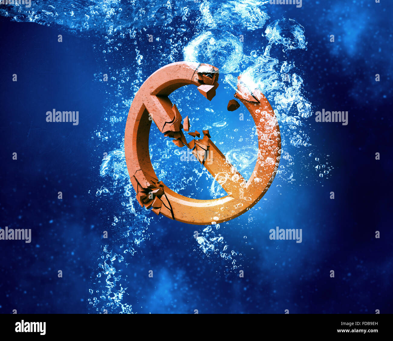 Broken stop sign sinking in clear blue water Stock Photo - Alamy