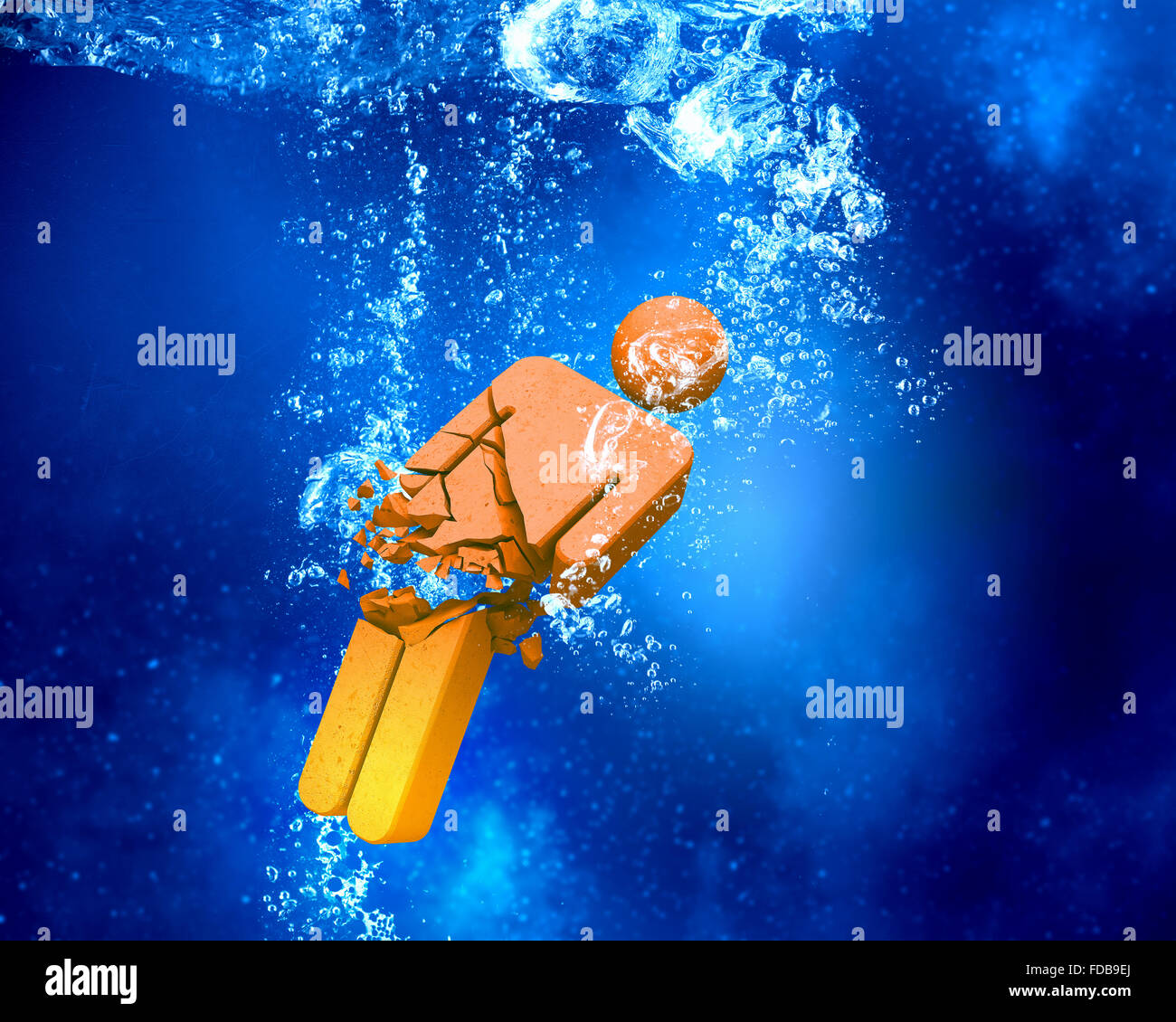 Male figure sinking and dissolving in clear blue water Stock Photo - Alamy