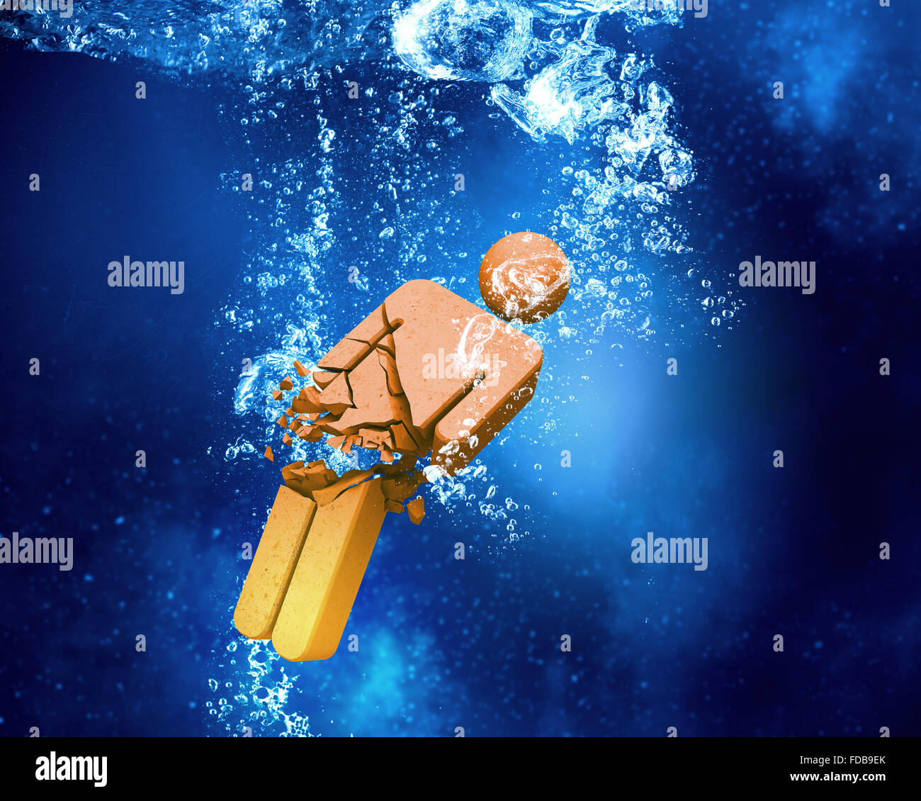 Male figure sinking and dissolving in clear blue water Stock Photo - Alamy