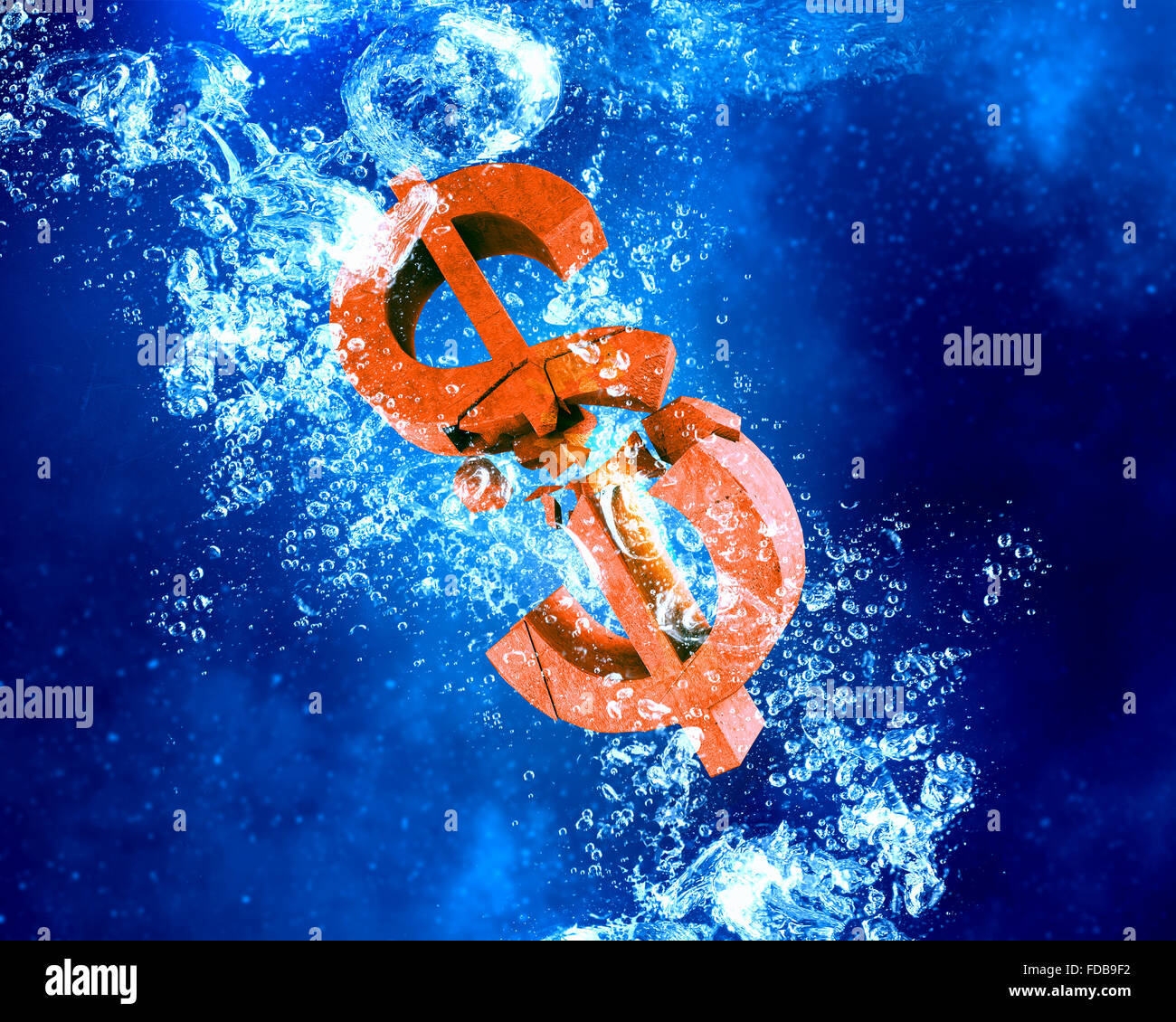 Dollar sign sink in clear blue water Stock Photo - Alamy