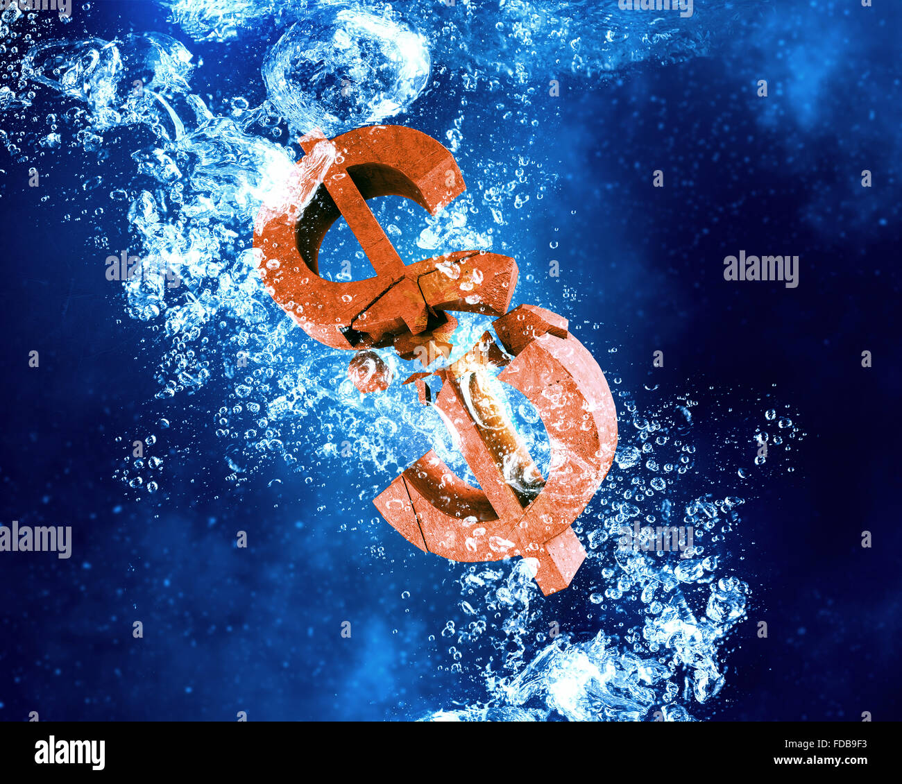 Dollar sign sink in clear blue water Stock Photo - Alamy